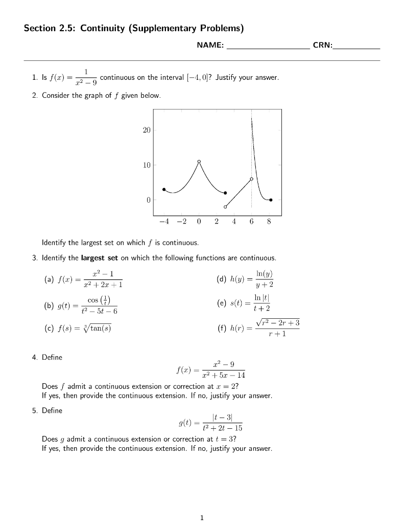 Solved Section 2.5: Continuity (Supplementary Problems NAME | Chegg.com