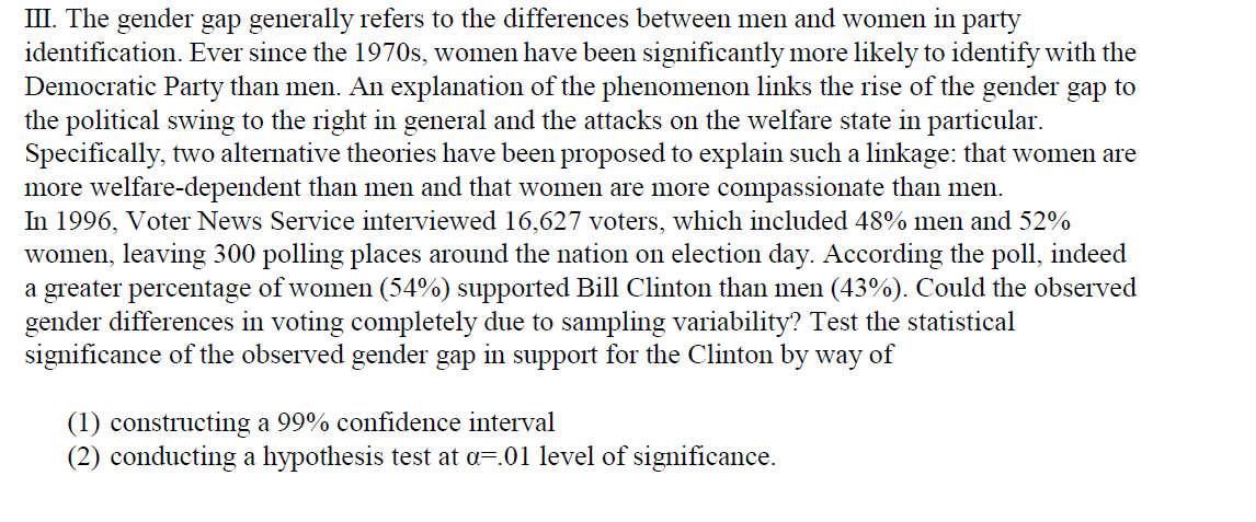 Solved III. The gender gap generally refers to the | Chegg.com