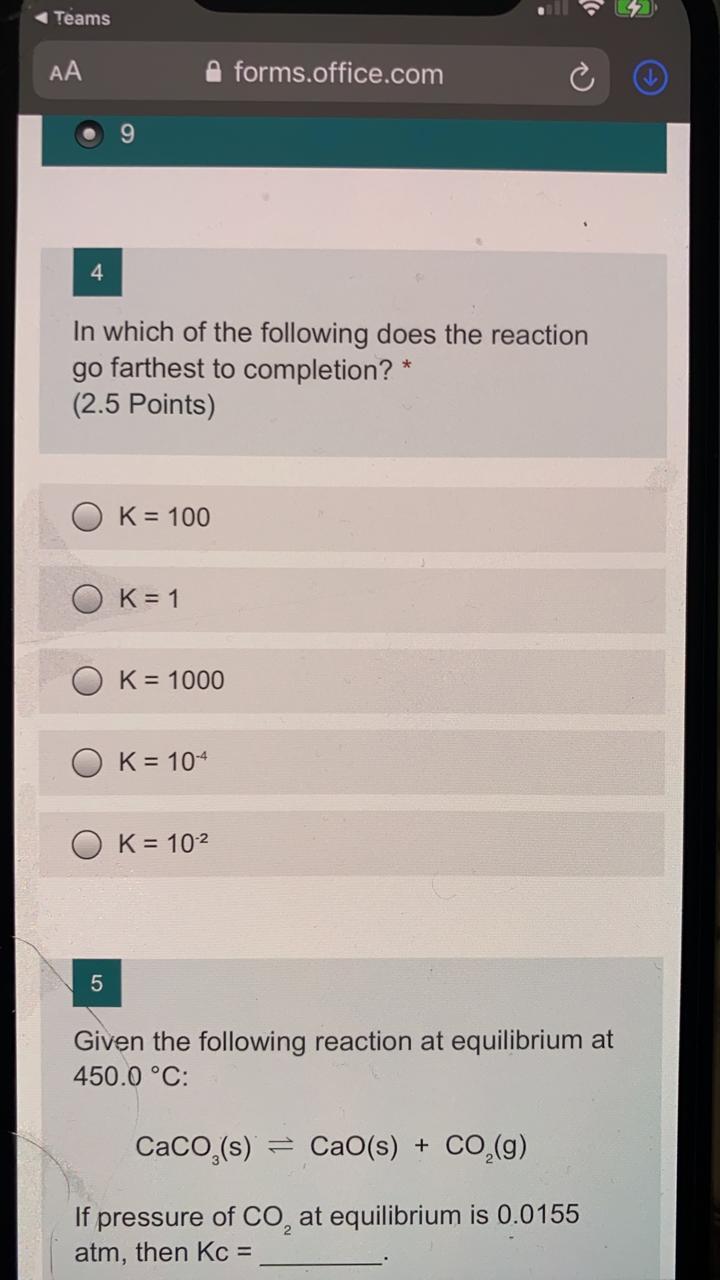 Solved Teams AA A forms.office.com 9 4 In which of the | Chegg.com