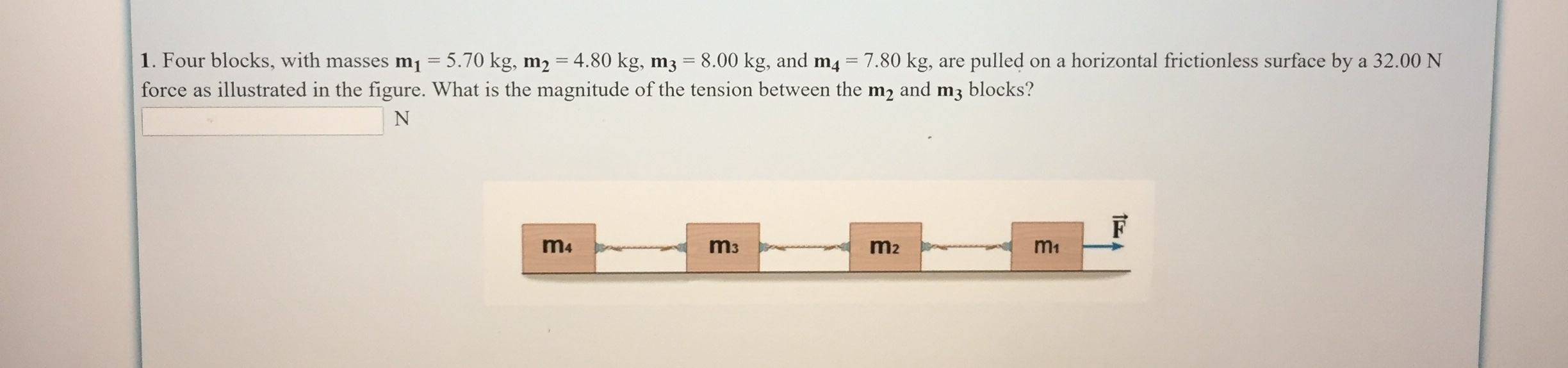 Solved 1. Four blocks, with masses m1 = 5.70 kg, m2 = 4.80 | Chegg.com
