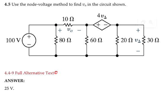 Solved 4.5 ﻿Use the node-voltage method to find vo ﻿in the | Chegg.com
