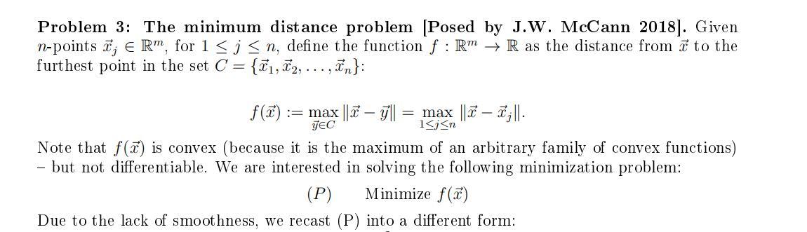Problem 3: The minimum distance problem (Posed by | Chegg.com