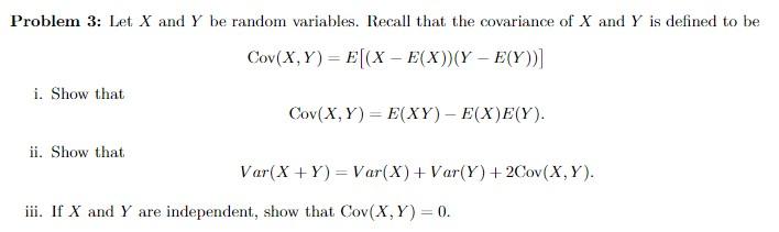 Solved Problem 3: Let X and Y be random variables. Recall | Chegg.com