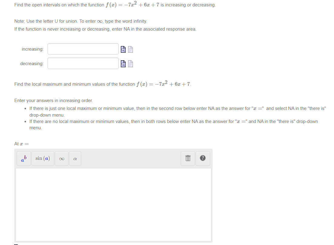 Solved Find the open intervals on which the function f () = | Chegg.com