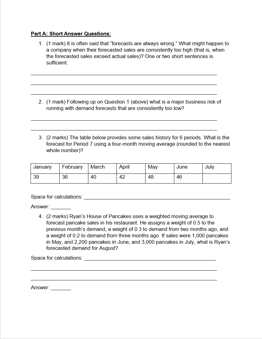 Solved Part A: Short Answer Questions: 1. (1 mark) It is | Chegg.com