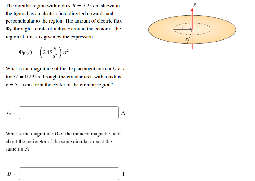 Solved The circular region with radius R = 7.25 cm shown in | Chegg.com