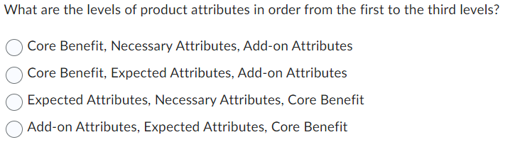 Solved What are the levels of product attributes in order | Chegg.com