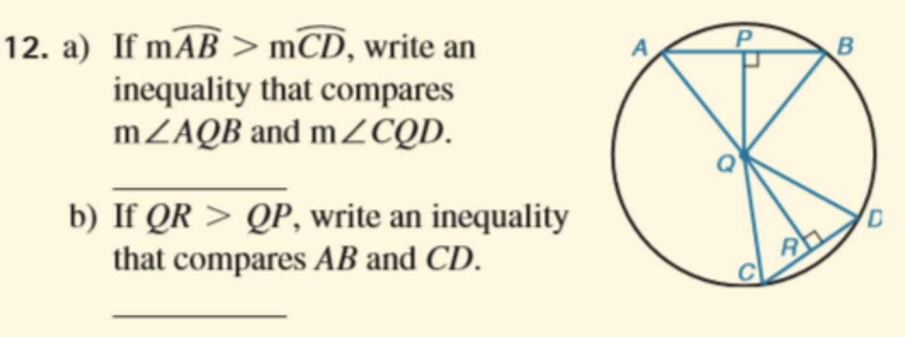 Solved 2. a) If \( \mathrm{m} \overparen{A B}>\mathrm{m} | Chegg.com