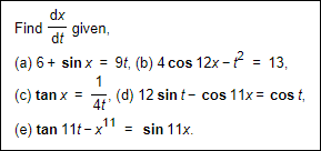Solved dx Find given, dt (a) 6+ sin x = 9t, (b) 4 cos 12x - | Chegg.com