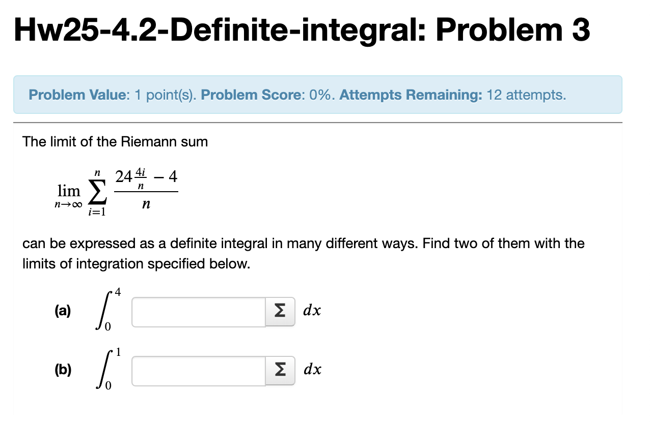 Solved Hw25-4.2-Definite-integral: Problem 3 Problem Value: | Chegg.com
