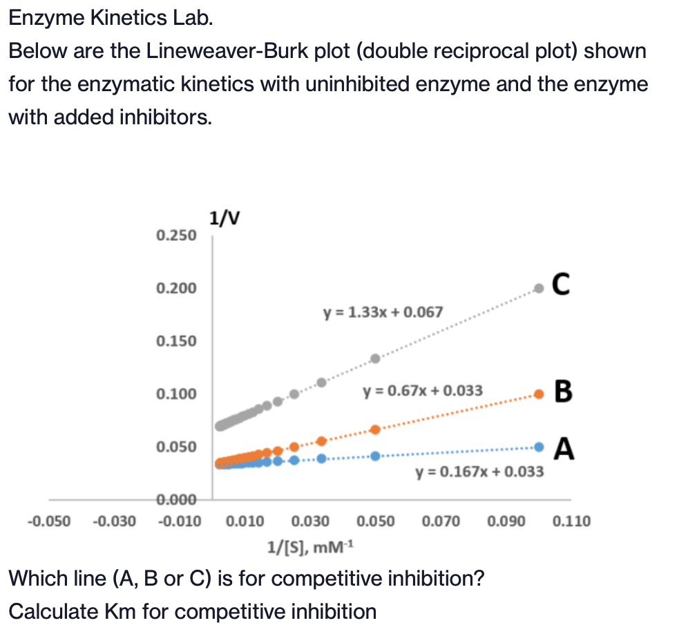 Solved Enzyme Kinetics Lab. Below are the Lineweaver-Burk | Chegg.com