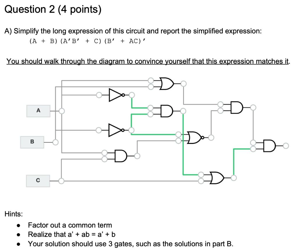Solved Question 2 (4 points) A) Simplify the long expression | Chegg.com