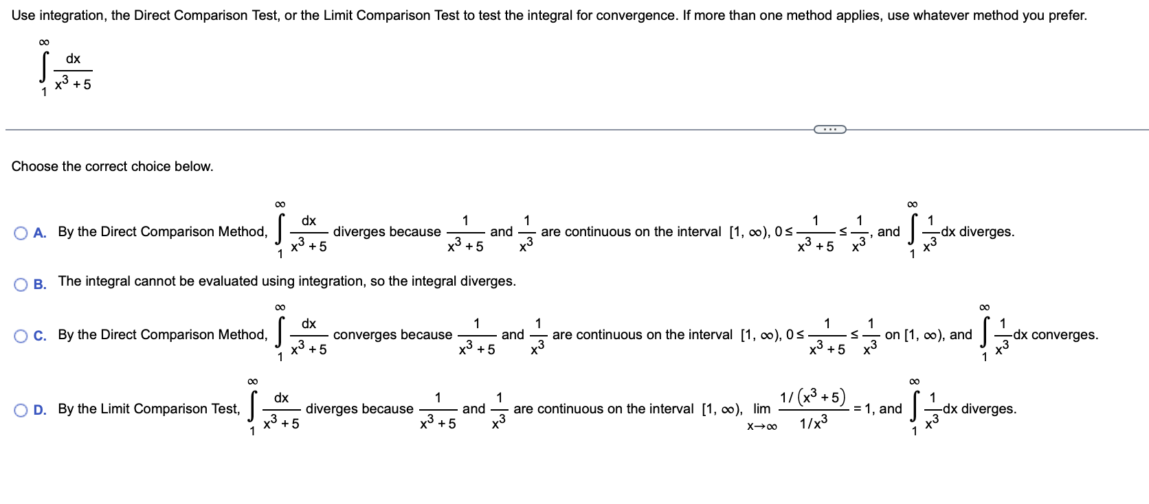 Solved Use integration, the Direct Comparison Test, or the | Chegg.com