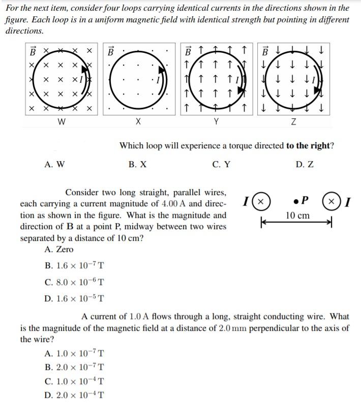 Solved For the next item, consider four loops carrying | Chegg.com