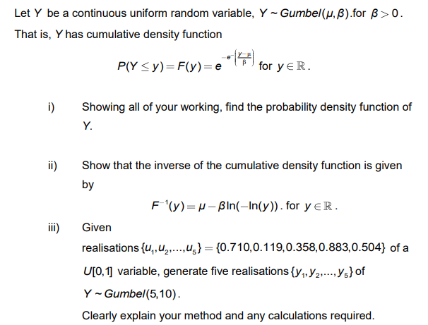 Solved Let y be a continuous uniform random variable, Y - | Chegg.com