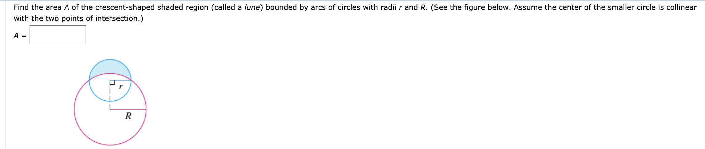 Solved Find the area A of the crescent-shaped shaded region | Chegg.com