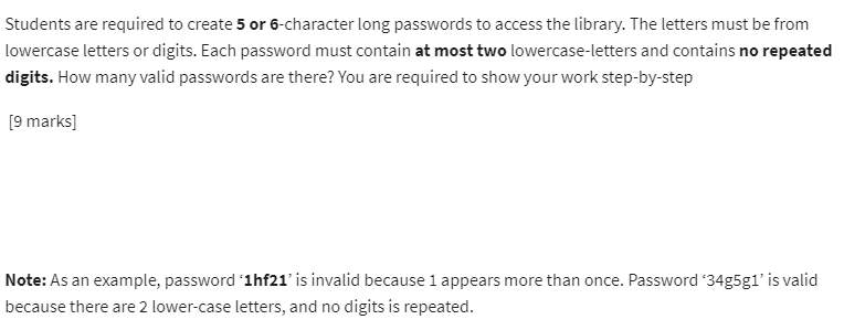 Solved Students are required to create 5 or 6-character long | Chegg.com