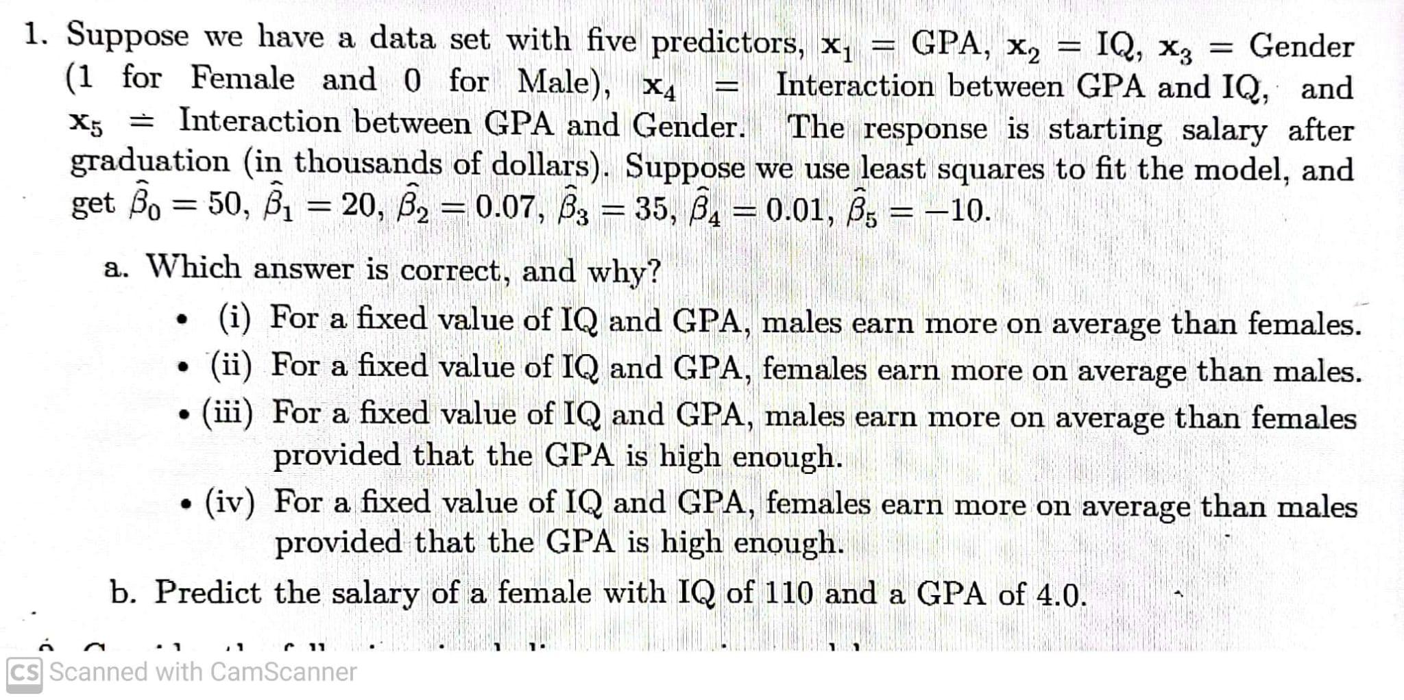 Solved Suppose we have a data set with five predictors, | Chegg.com