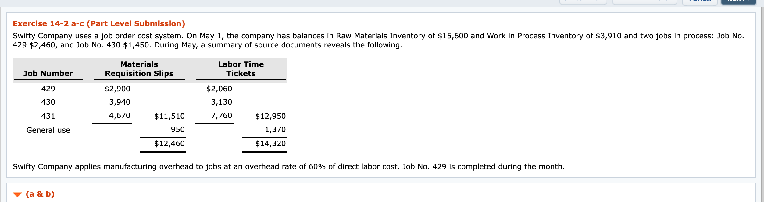 Solved Exercise 14-2 a-c (Part Level Submission) Swifty | Chegg.com
