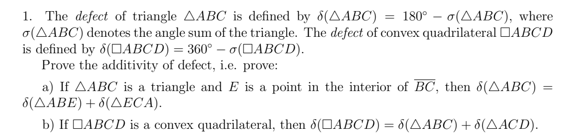 Solved 1. The defect of triangle ABC is defined by S(AABC) = | Chegg.com