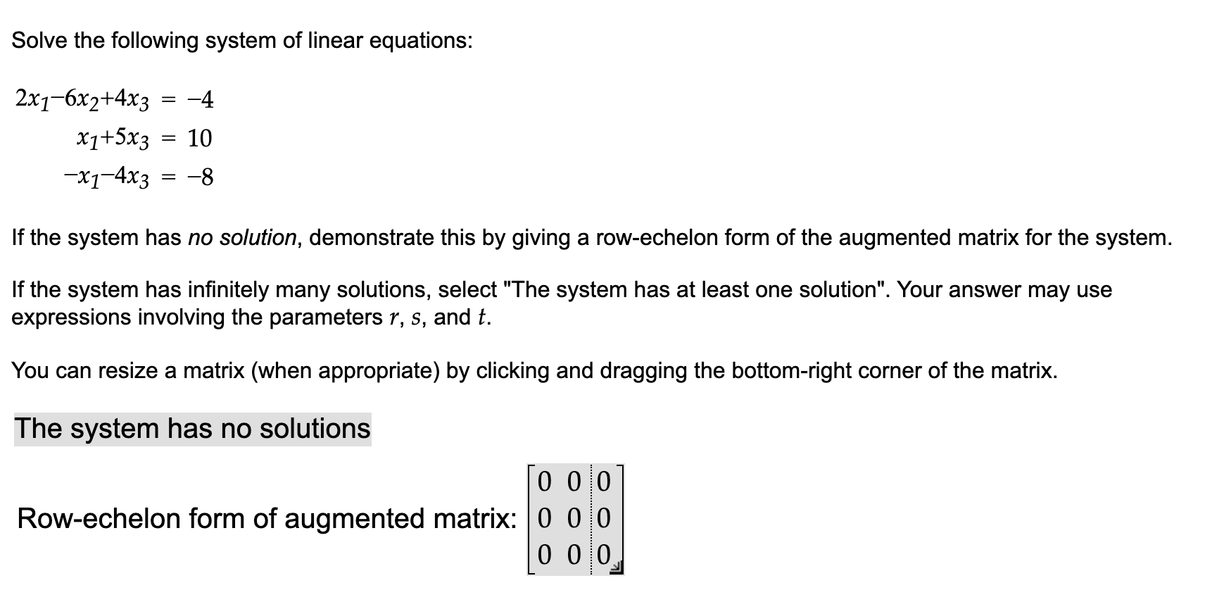 Solved Solve the following system of linear | Chegg.com