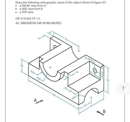 Solved Draw the following orthographic views of the object | Chegg.com