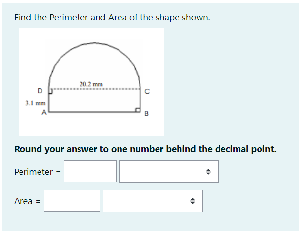 Solved Find the Perimeter and Area of the shape shown. Round | Chegg.com