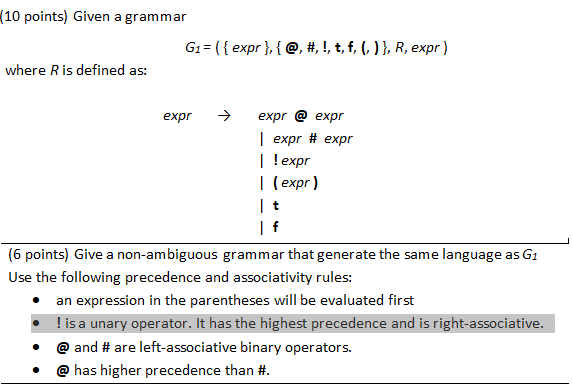 Solved (10 points) Given a grammar G1=({ expr}, { @, #, !, | Chegg.com