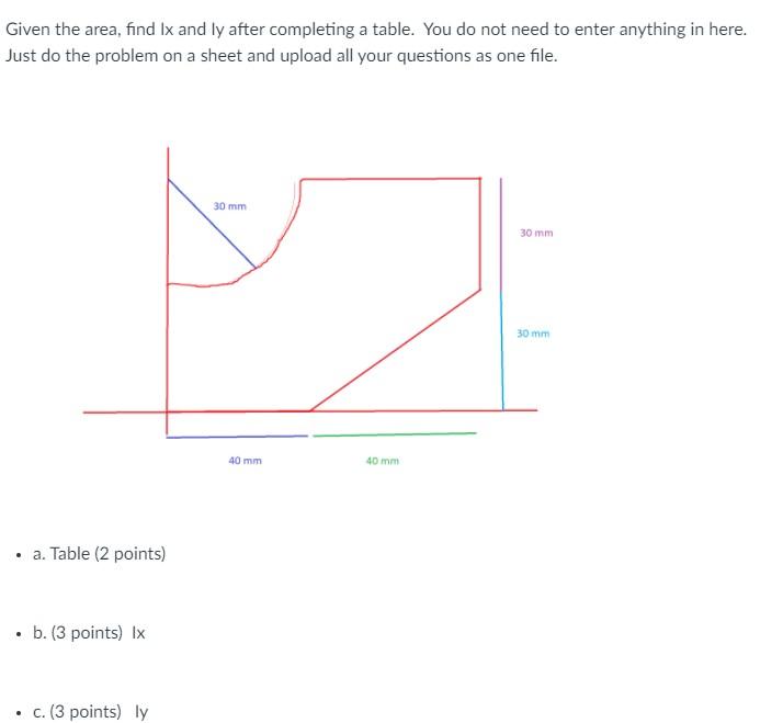 Solved Given the area, find Ix and ly after completing a | Chegg.com