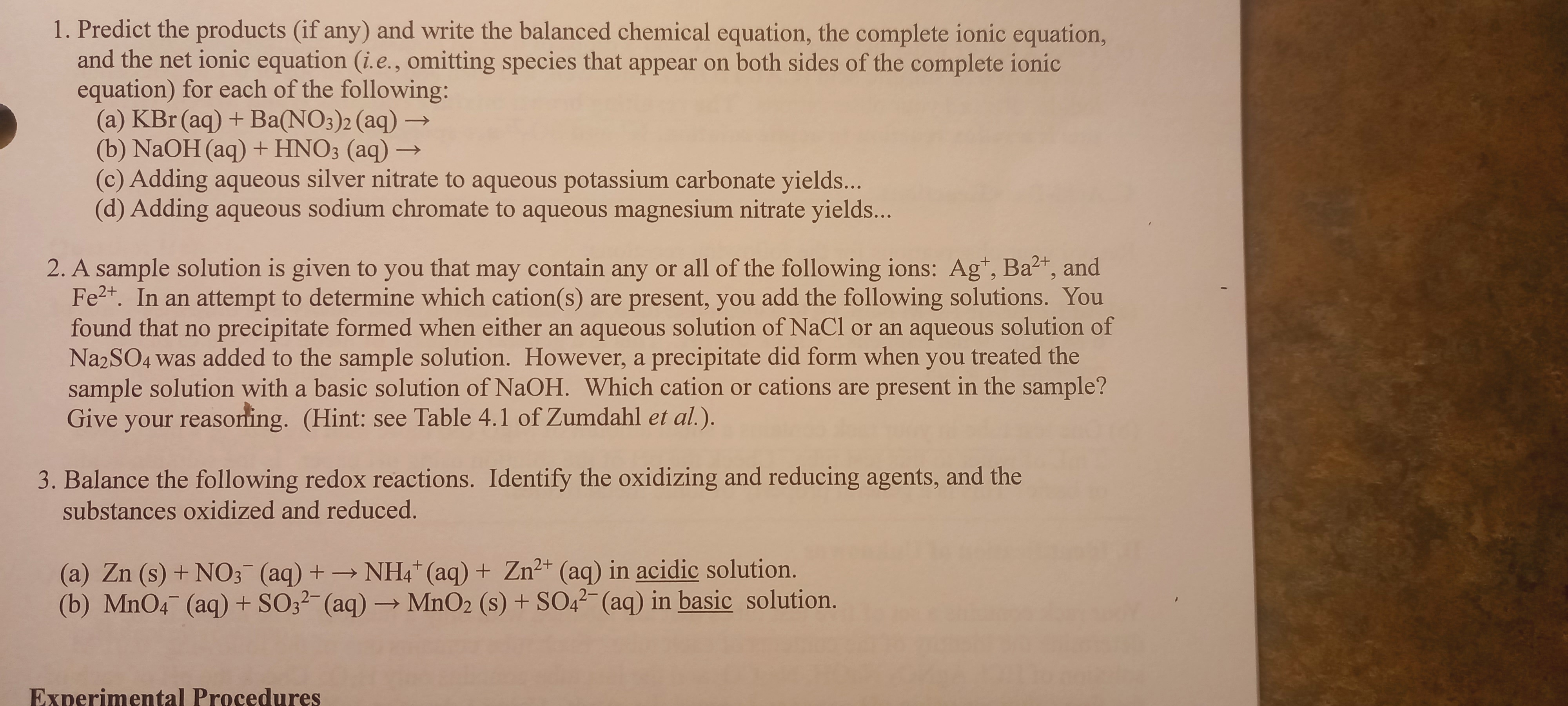Solved Predict the products (if any) ﻿and write the balanced | Chegg.com