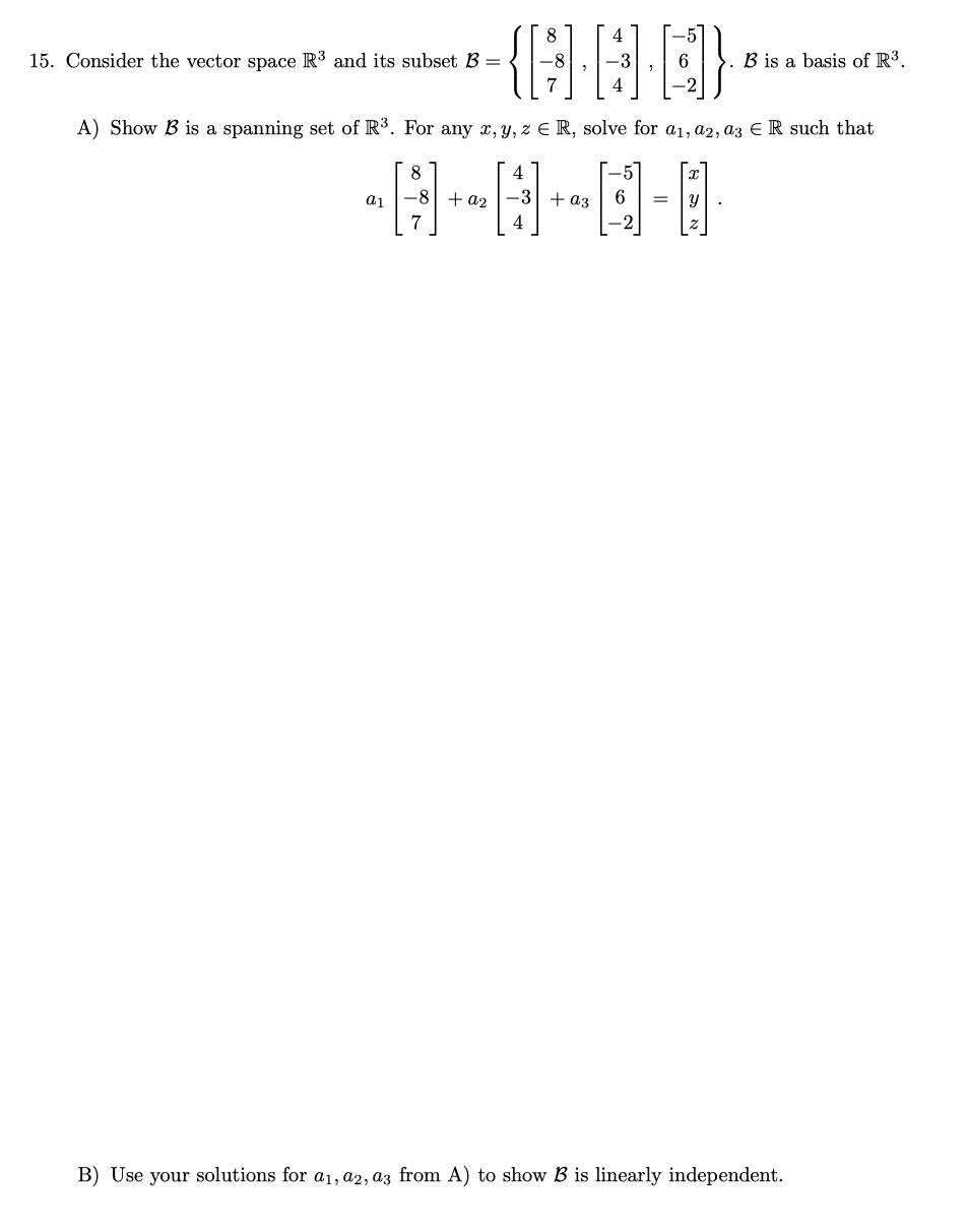 Solved 1 1-5 15. Consider the vector space R3 and its subset | Chegg.com