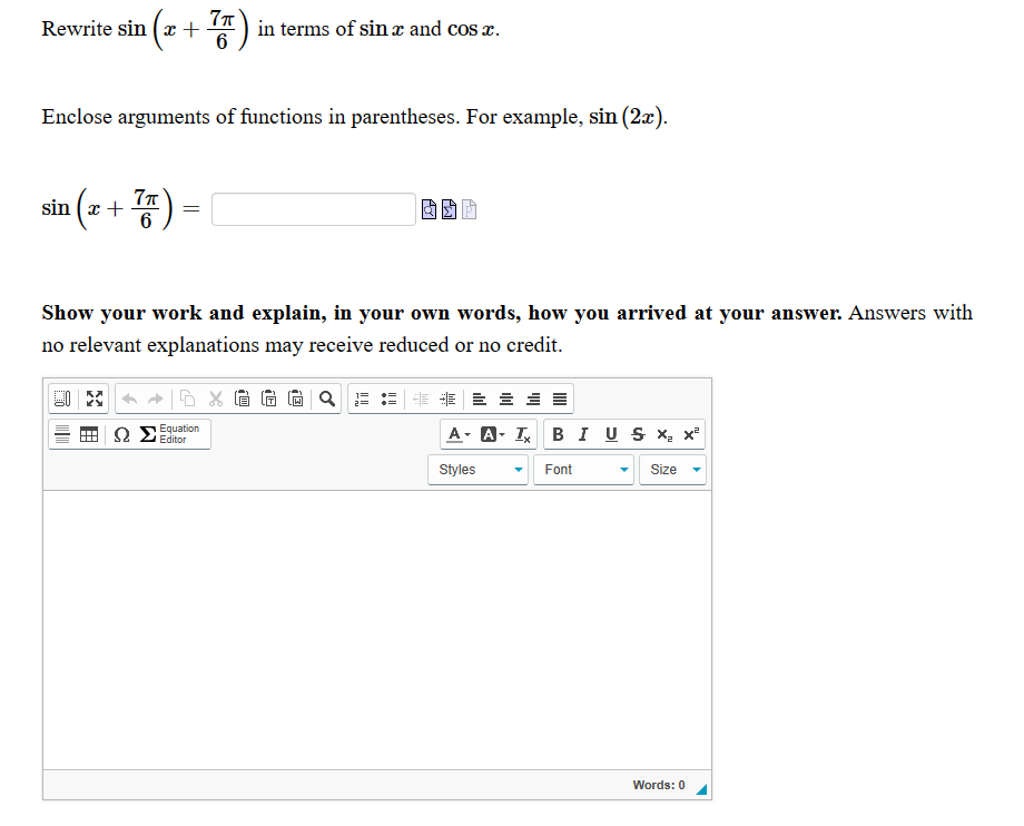 Solved Rewrite sin(x+67π) in terms of sinx and cosx. Enclose | Chegg.com