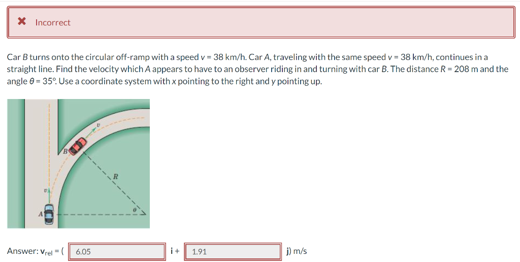 Solved Car B turns onto the circular off-ramp with a speed | Chegg.com