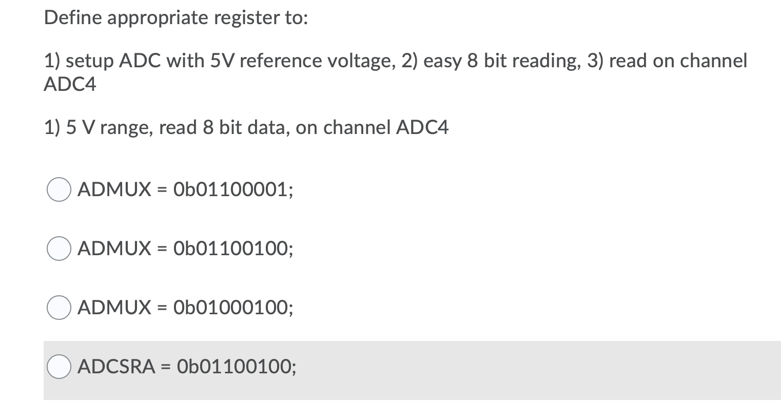 Solved Define appropriate register to: 1) setup ADC with 5V | Chegg.com