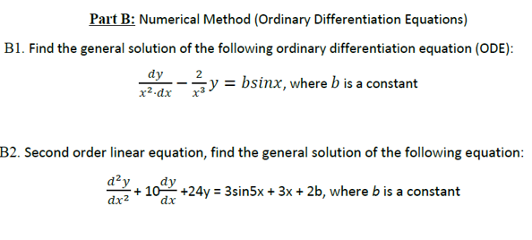 Solved Part B: Numerical Method (Ordinary Differentiation | Chegg.com