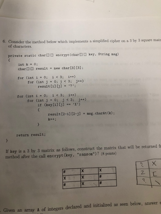 Solved 6. Consider the method below which implements a | Chegg.com