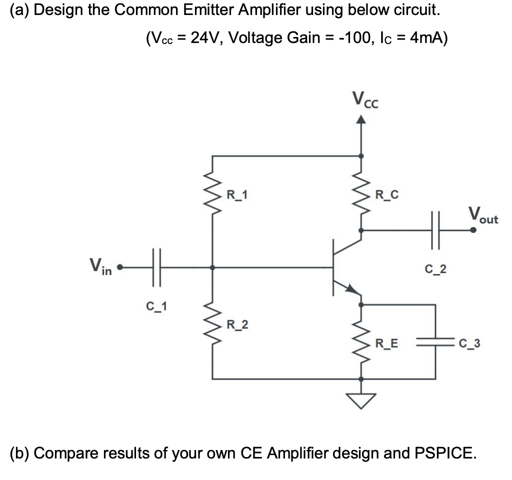 Solved (a) Design the Common Emitter Amplifier using below | Chegg.com