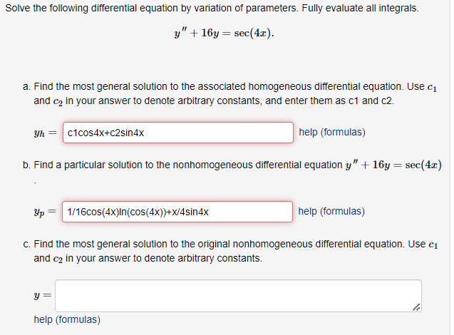 Solved y′′+16y=sec(4x). a. Find the most general solution to | Chegg.com