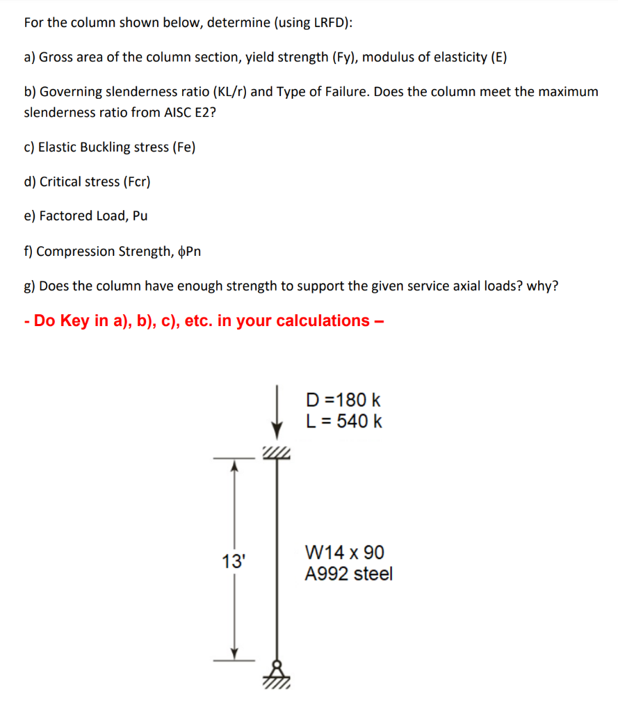 Solved For the column shown below, determine (using LRFD): | Chegg.com