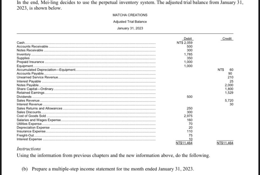 Solved (b) Prepare a multiple-step income statement for the | Chegg.com