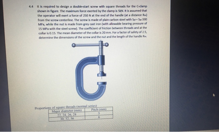 4.4 It is required to design a double-start screw | Chegg.com