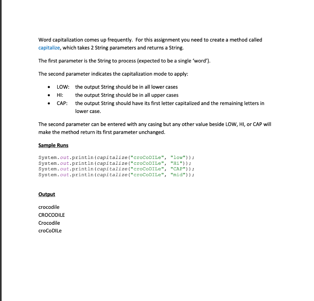 Solved Word capitalization comes up frequently. For this | Chegg.com