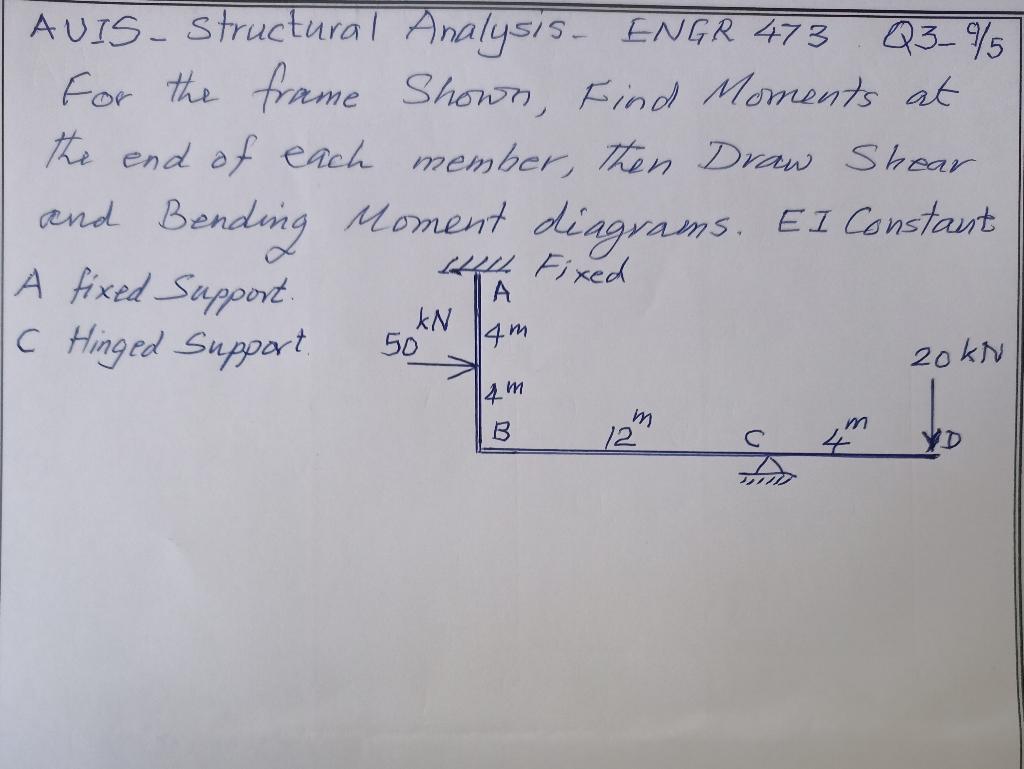 Solved AVIS- Structural Analysis - ENGR 473 Q3-% For the | Chegg.com
