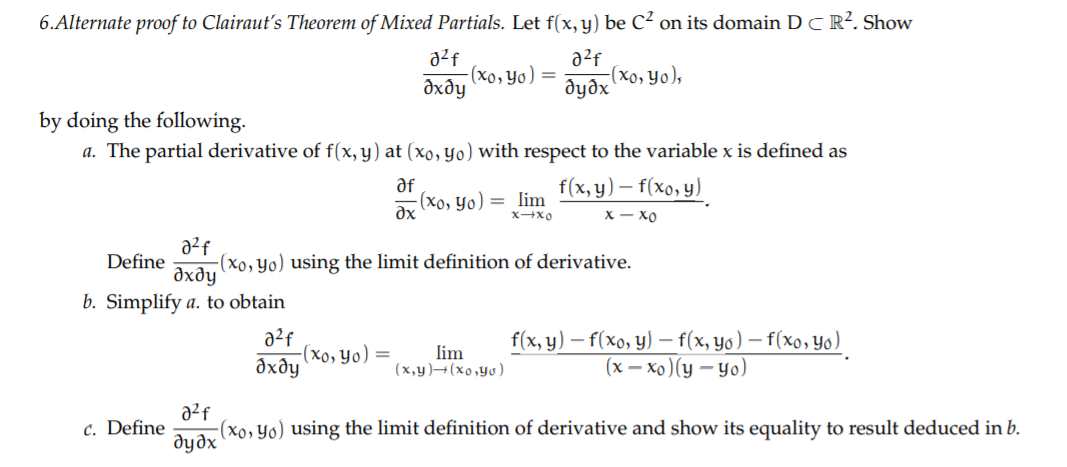 Solved dydz (x0, yo), 6.Alternate proof to Clairaut's | Chegg.com