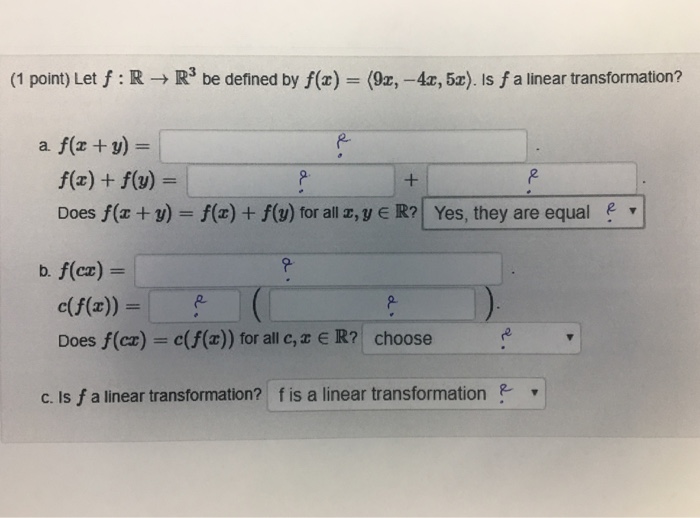 Solved (1 point) Let f:R-R3 be defined by f(z) (9z, -4z, | Chegg.com