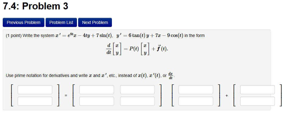 Solved (1 point) Write the system | Chegg.com