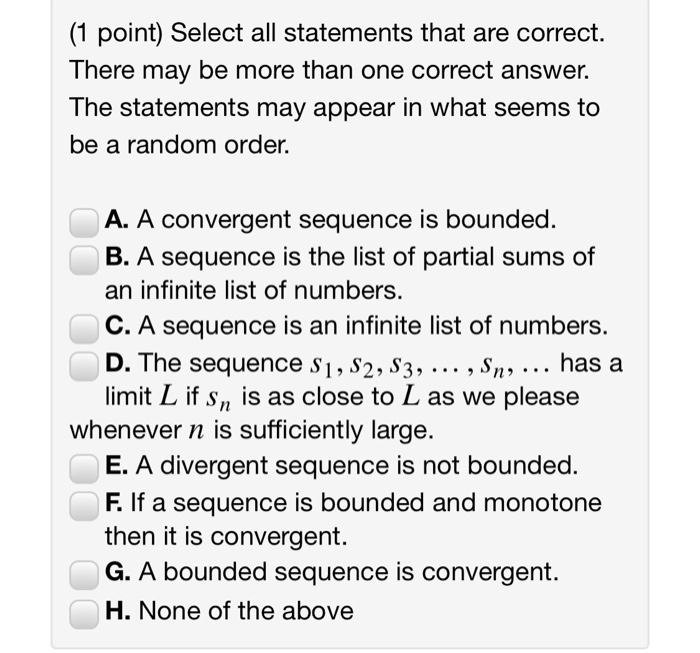 Solved (1 point) Select all statements that are correct. | Chegg.com