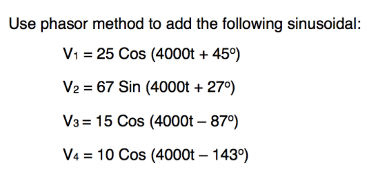 Solved Use phasor method to add the following sinusoidal: V1 | Chegg.com