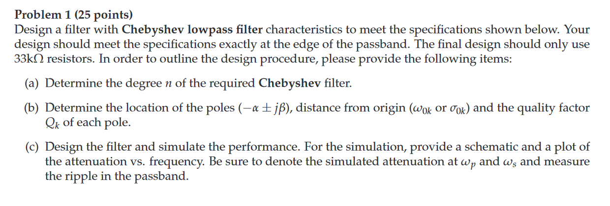 Solved Problem 1 (25 points) Design a filter with Chebyshev | Chegg.com
