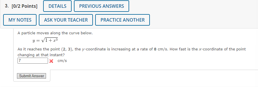 Solved A particle moves along the curve below. y=1+x3 As it | Chegg.com